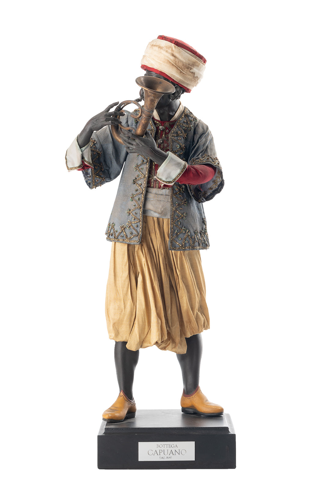 Moro suonatore con tromba - Scultura presepiale (40 cm) – Bottega Capuano